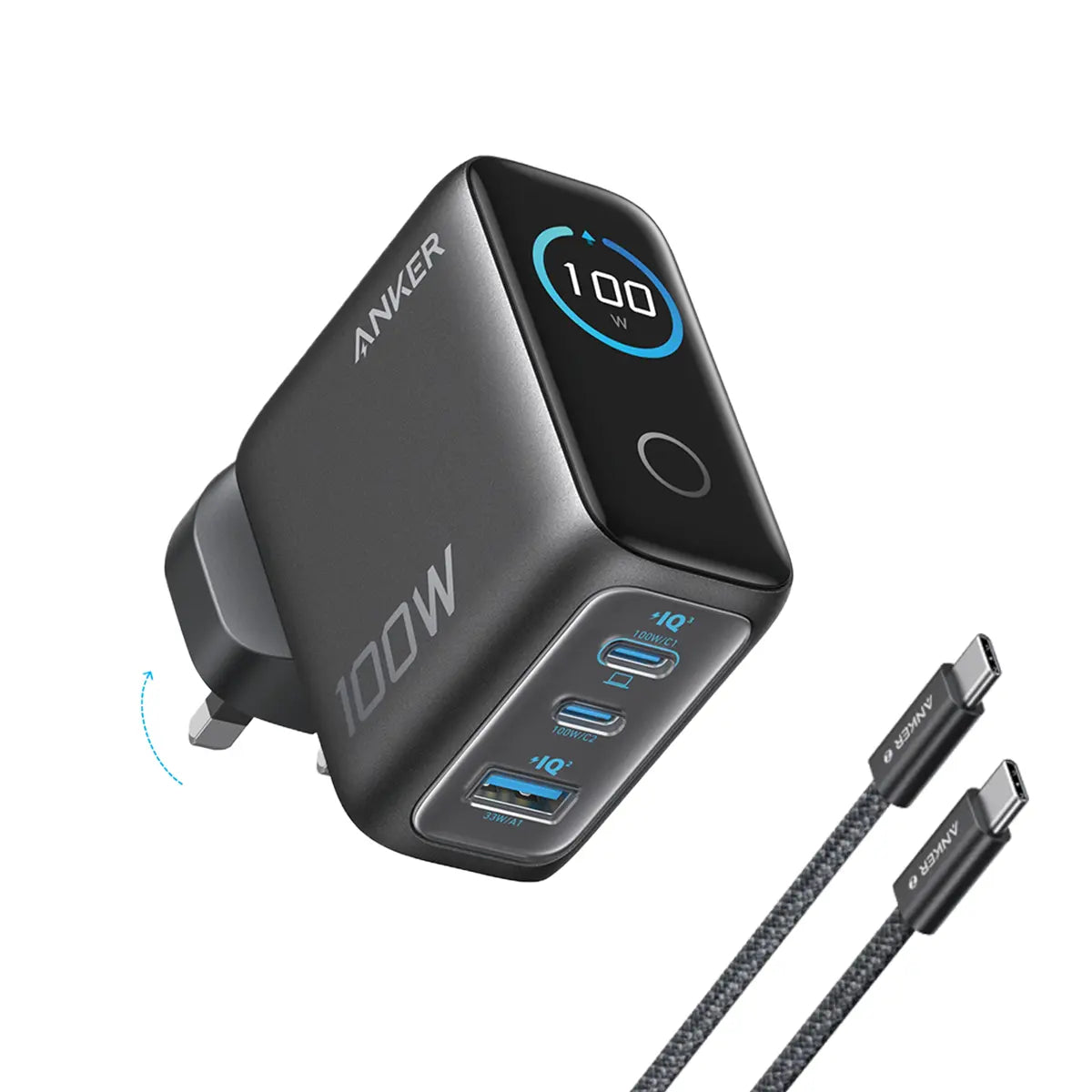 Anker 100W PD Fast Charging 3-Port GaN USB C Charger B121B - Anker