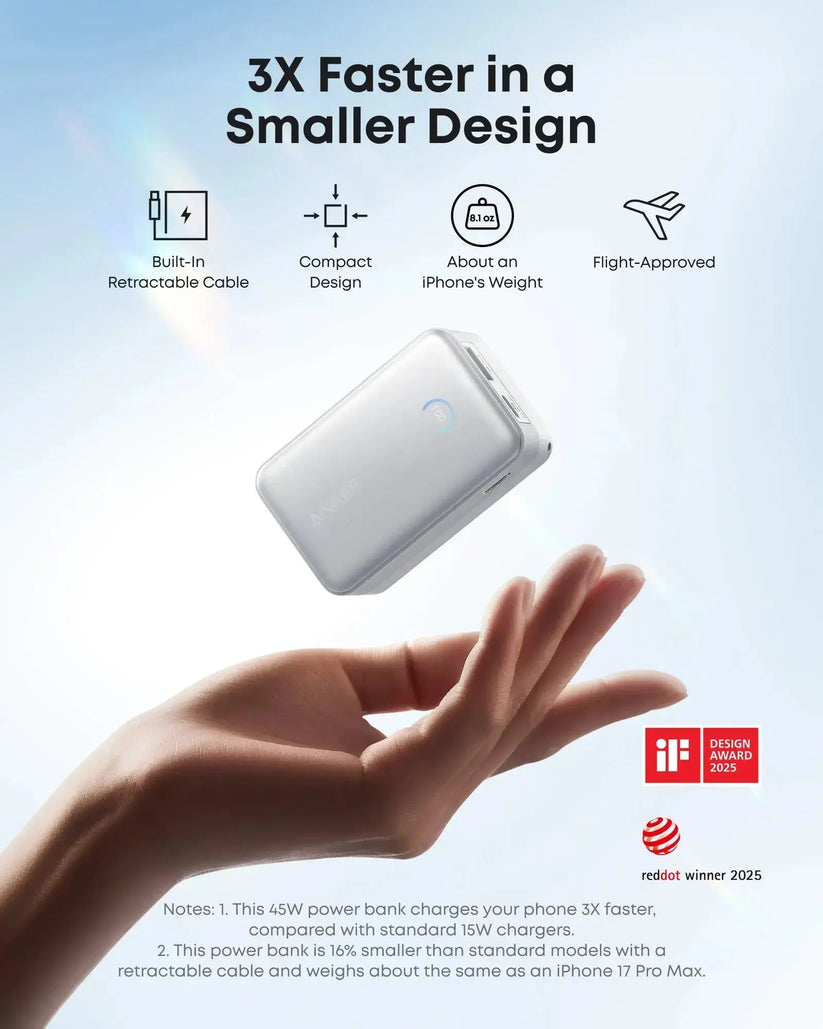 Anker Nano Power Bank 10000mAh 45W with Built-In Retractable USB-C