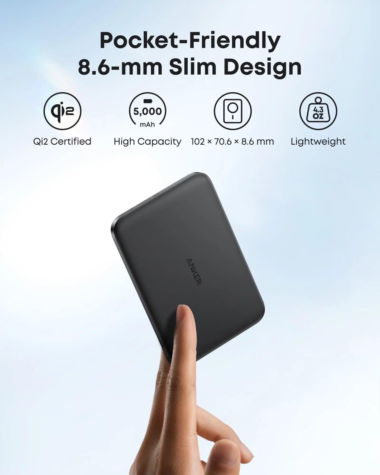 Anker MagGo Nano UltraSlim 5000mAh Qi2 Certified 15W Power Bank A1665