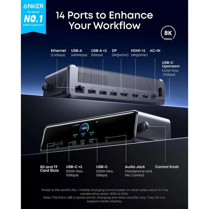 Anker Prime Docking Station (14-in-1 Charger, 8K Triple Display) A83B3